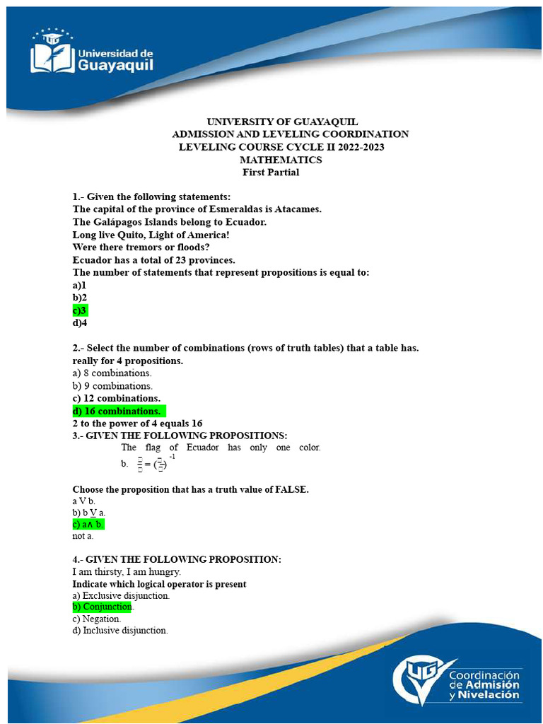 mathematics questionnaire | PDF | Contradiction | Contingency (Philosophy)