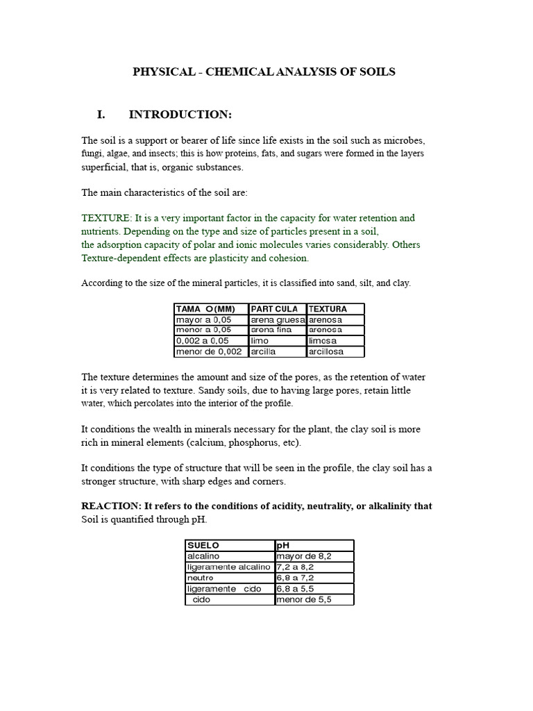 PHYSICAL-CHEMICAL ANALYSIS OF THE SOILS of The Cecant Soil of The Unt ...