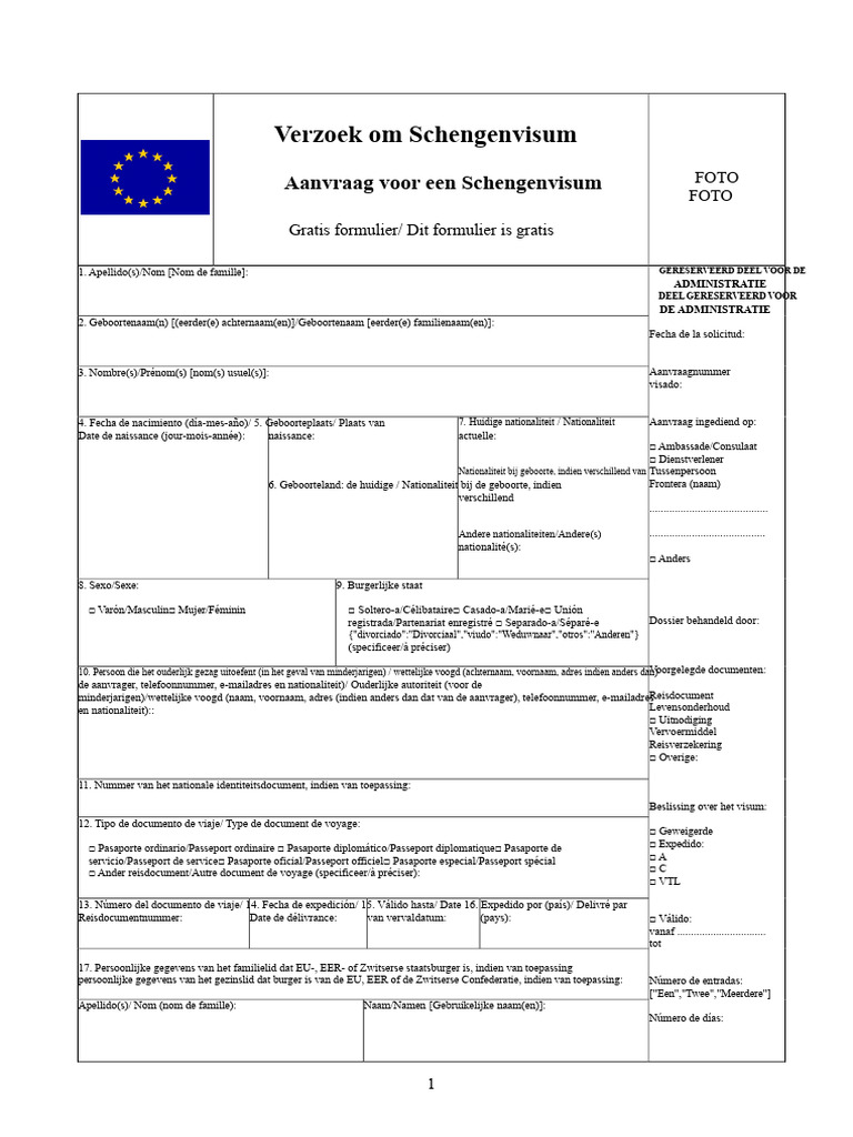 Schengen Visum Aanvraagformulier-Frans PDF | PDF