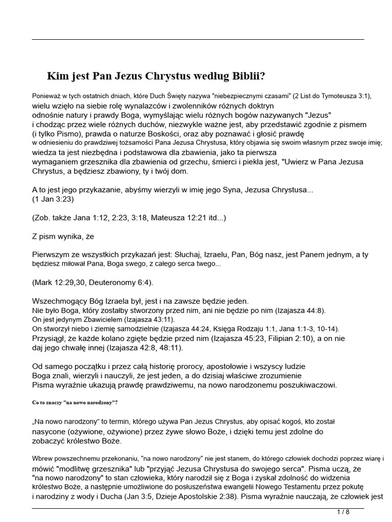 Kim Jest Pan Jezus Chrystus Według Biblii | PDF