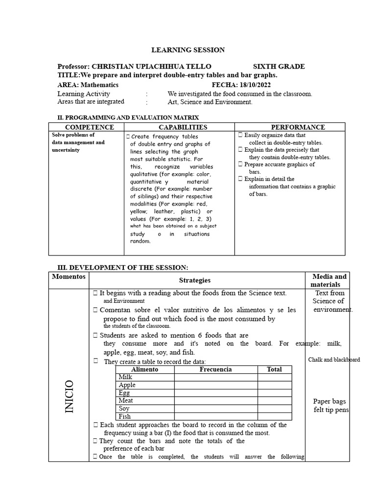 Double-Entry Tables & Bar Graphs Lesson | PDF | Statistics