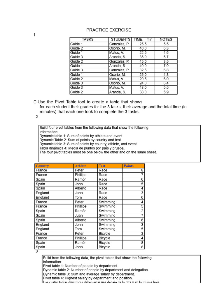 EXERCISE Pivot Table | PDF