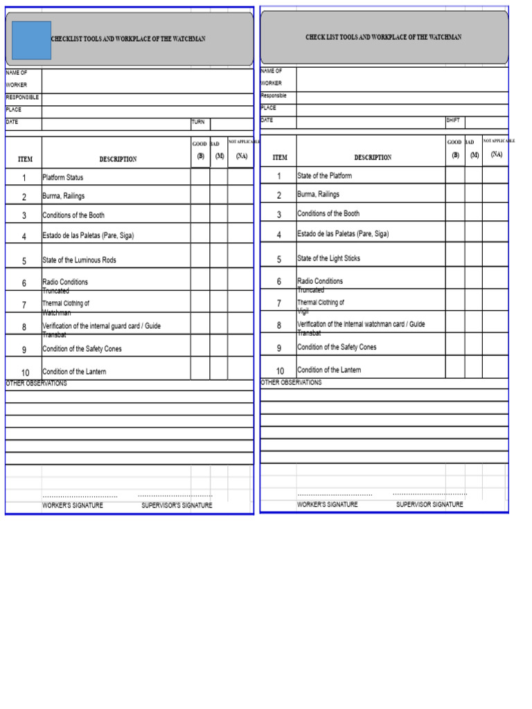 Checklist of Tools and Lookout Location | PDF