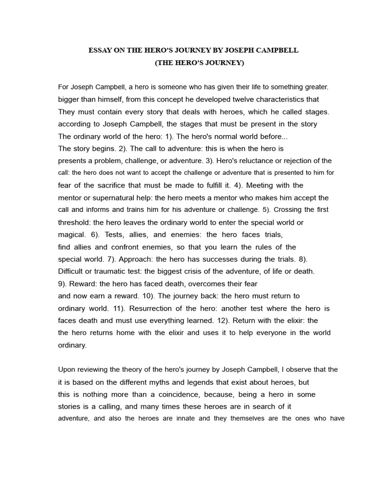 ESSAY ON THE HERO'S JOURNEY BY JOSEPH CAMPBELL | PDF | Hero | Mythology