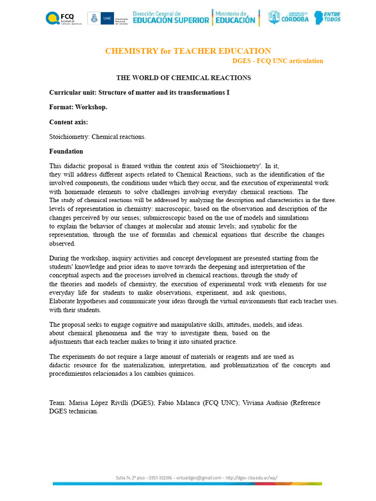 Didactic Sequence Chemical Reactions | PDF | Chemical Substances | Oxide