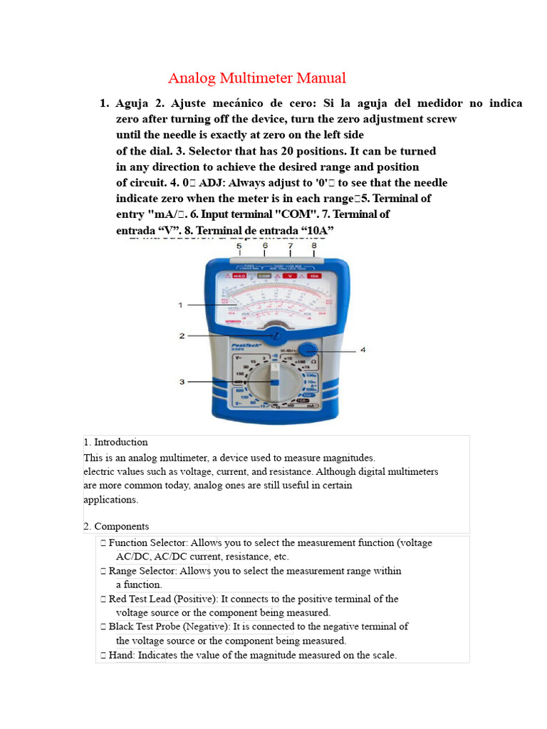 Analog Multimeter User Guide | PDF | Electronic Engineering | Electricity