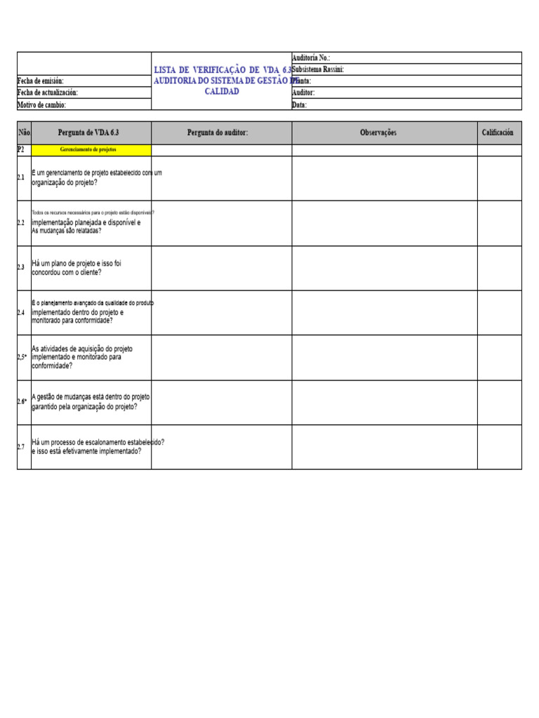 Checklist de Trabalho Vda 6.3 | PDF | Qualidade (negócios) | Gestão de ...