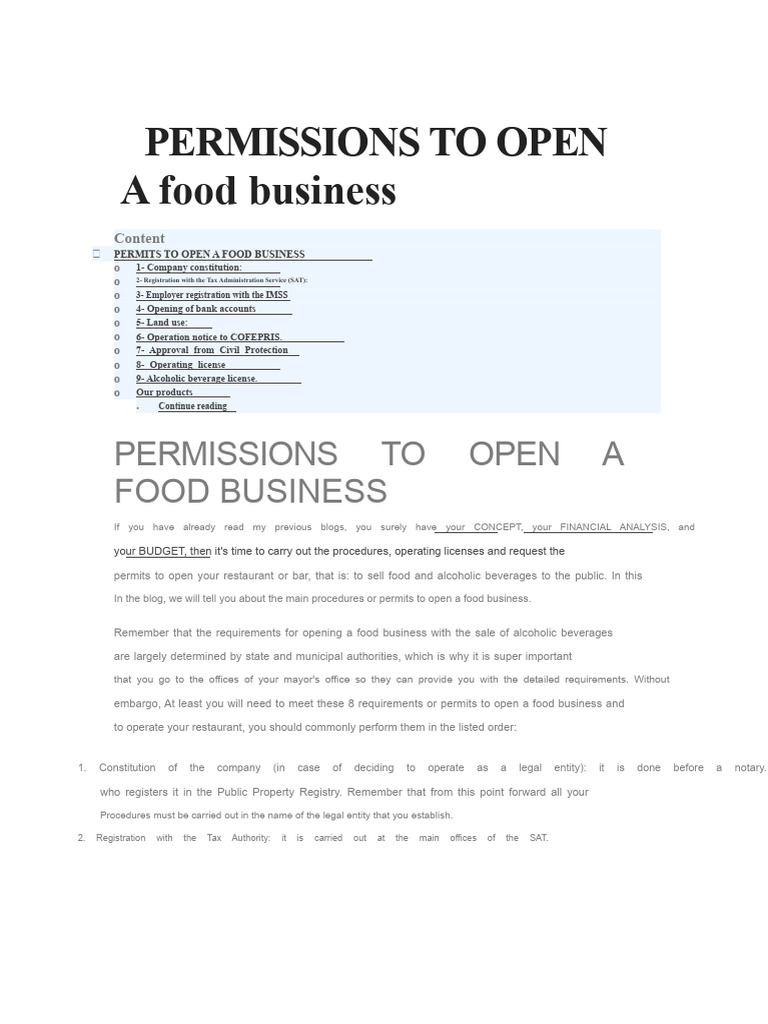 Permits To Open A Food Business | PDF | Emergency Management | Credit