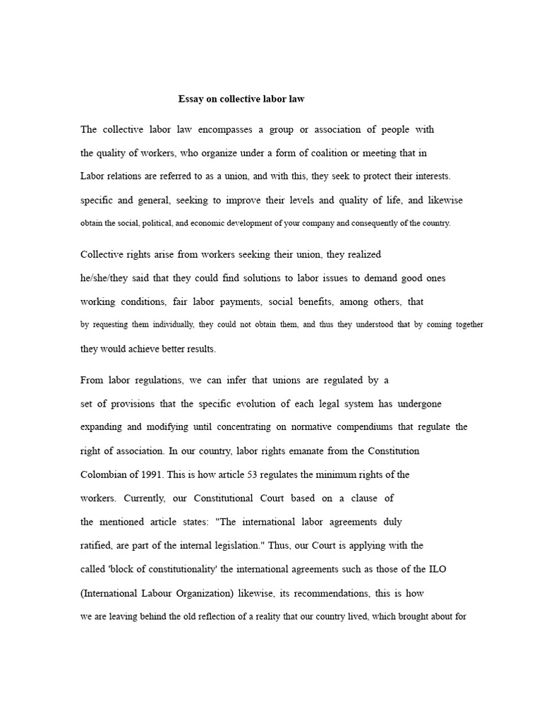 Essay On Collective Labor Law | PDF | Labour Law | International Labour ...