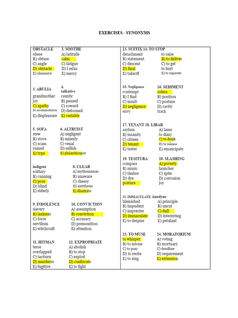 Exercises Synonyms Solved | PDF