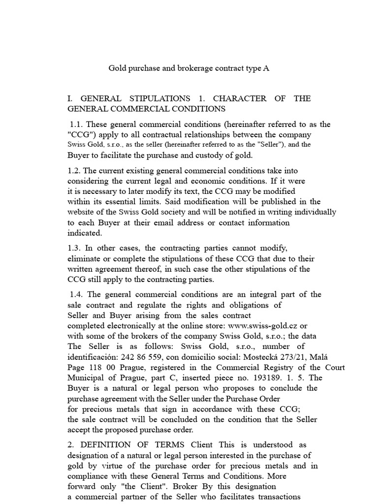 Contract For The Sale of Type A Gold and Brokerage | PDF | Sales ...