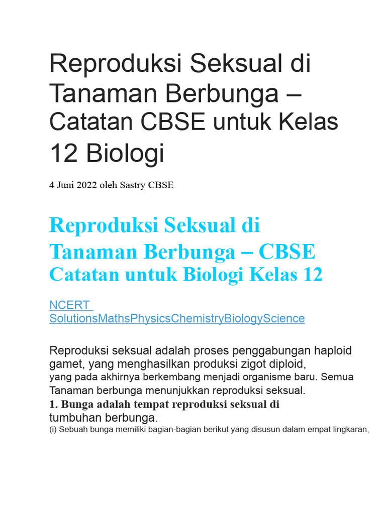 Reproduksi Seksual Tanaman Berbunga | PDF
