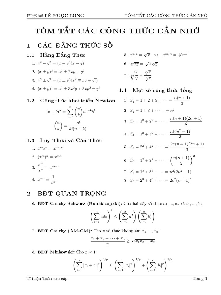 Tom Tat Cong Thuc Can Nho | PDF