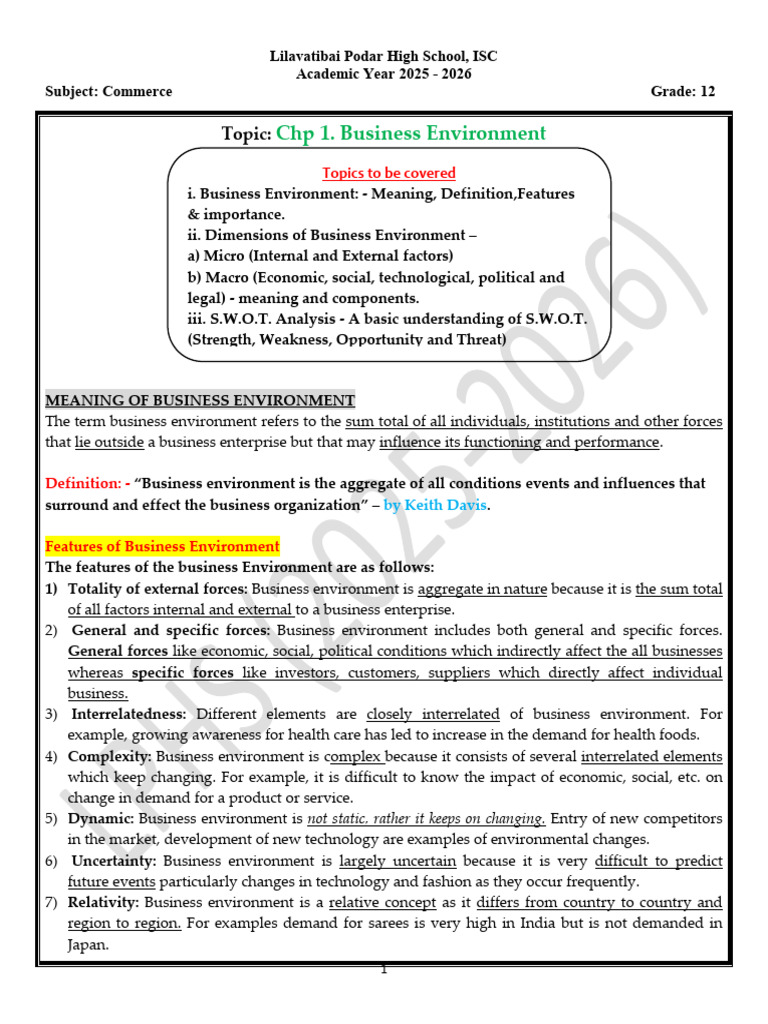 M1 - CHP 1 - Buisness Environment - Notes - Grade 12 | PDF | Economics ...