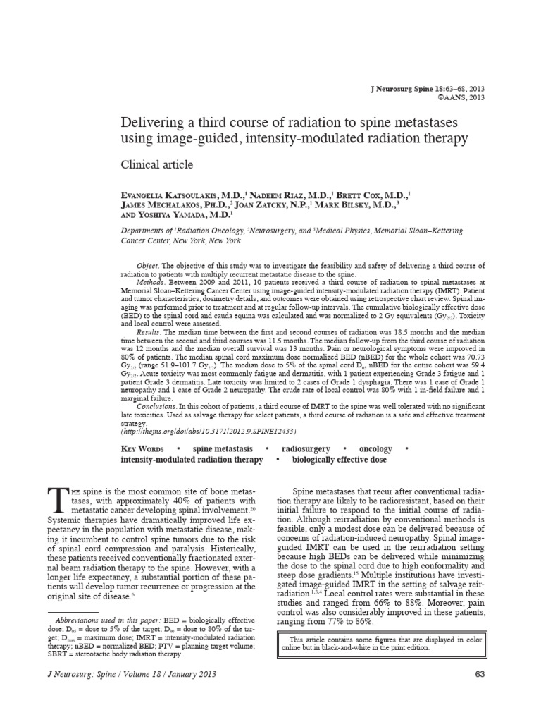Third Course IMRT for Spine Metastases | PDF | Radiation Therapy ...