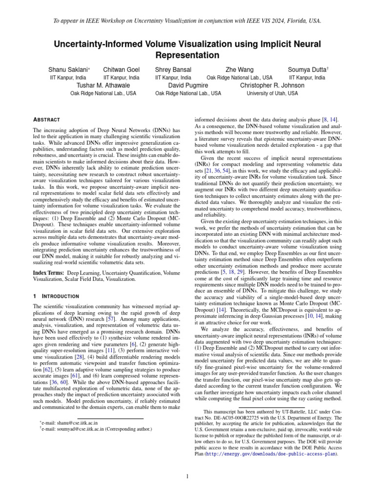 2024 - Uncertainty-Informed Volume Visualization Using Implicit Neural Representation | PDF ...