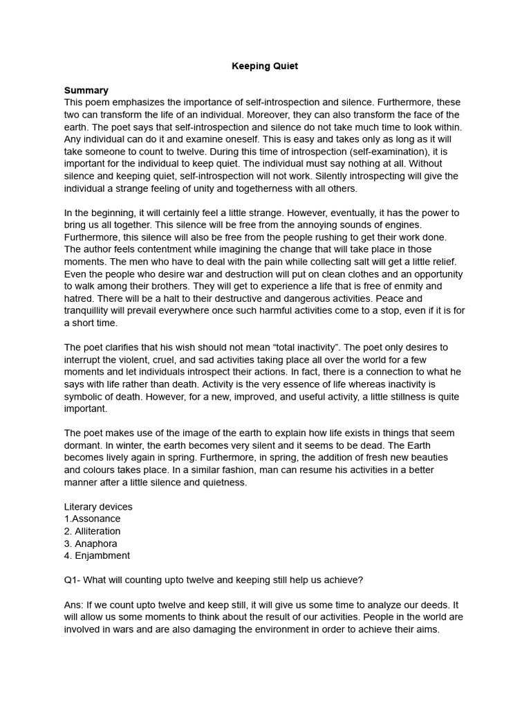 Poem-3 Keeping Quiet.docx | PDF | Silence