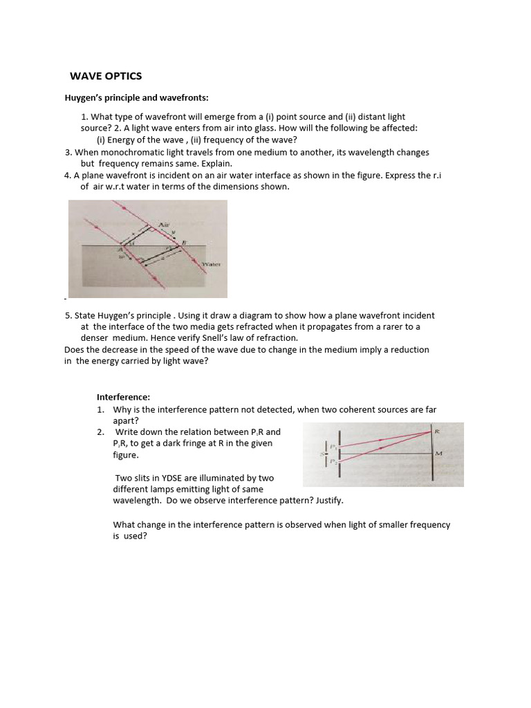 Assignment On Wave Optics | PDF | Diffraction | Wavelength