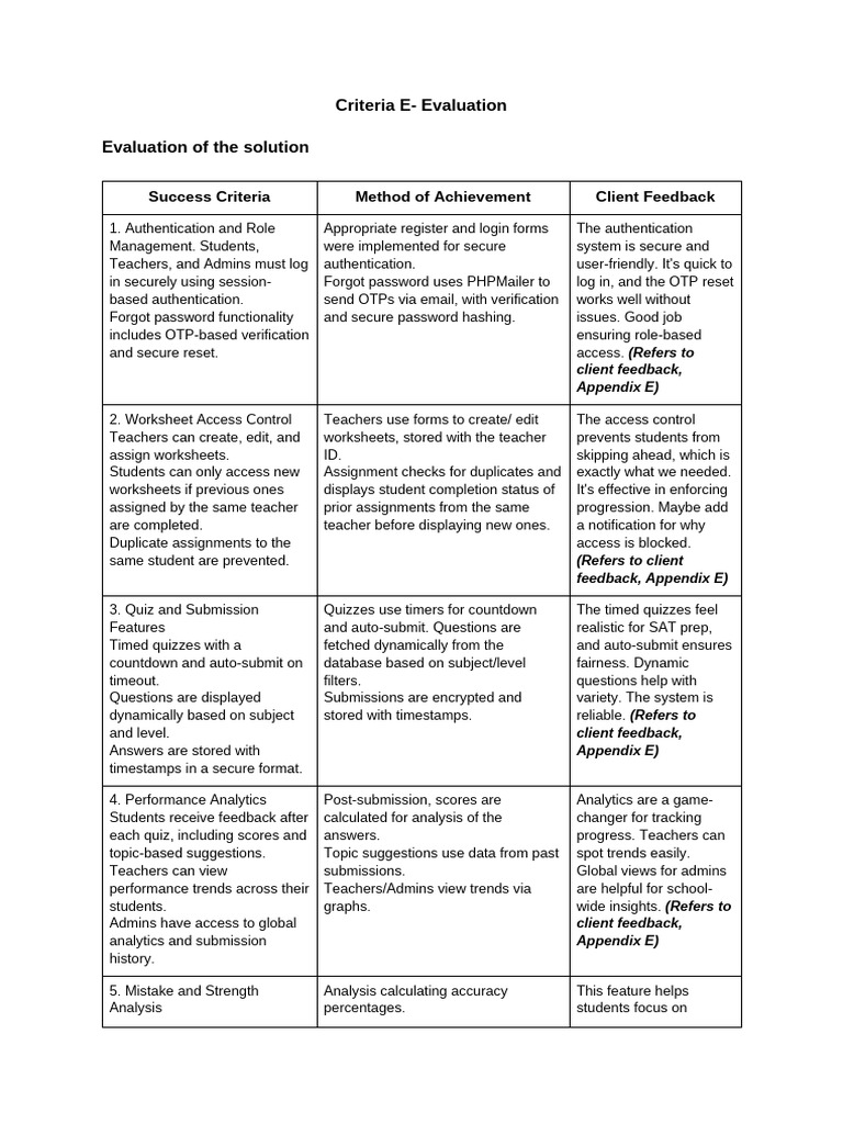 Criteria E- Evaluation | PDF | Password | Login