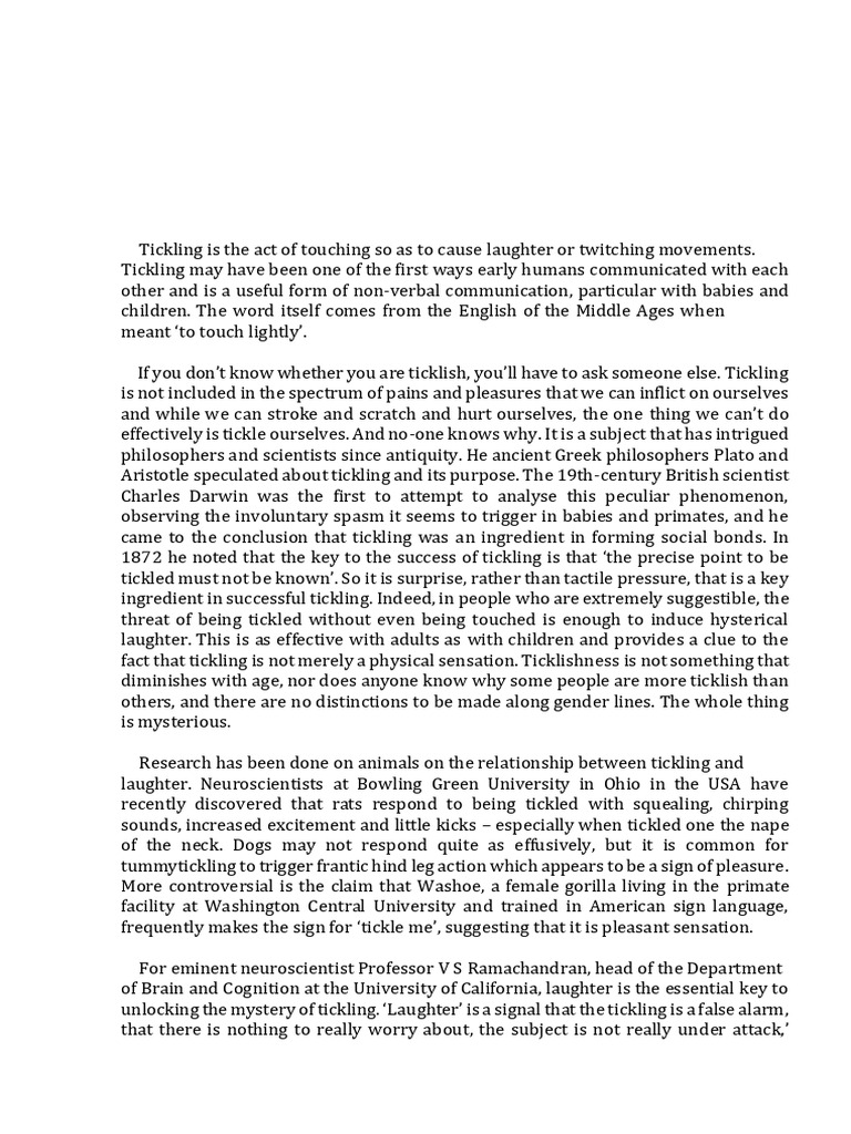 Passage 1 Tickling and Laughter | PDF | Tickling | Neuroscience