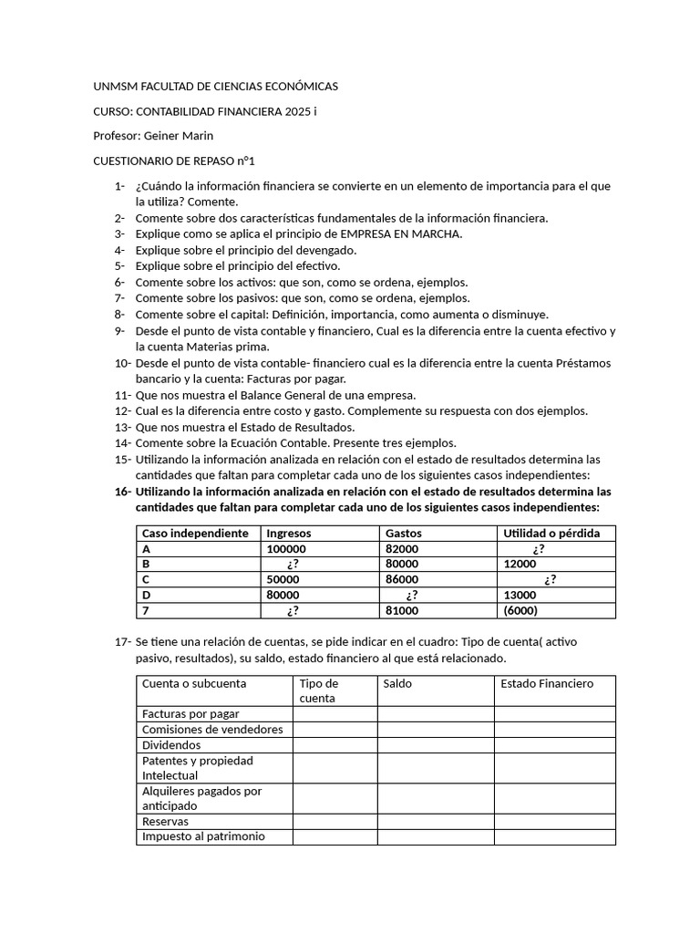 Balotario de Repaso 2025 i | PDF | Contabilidad | Estado de resultados