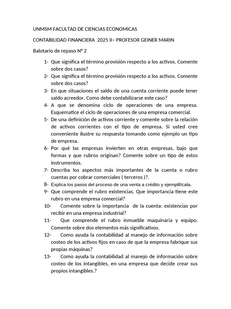 Segundo Balotario de Repaso Cont. Fin 2025 I | PDF | Contabilidad | Business