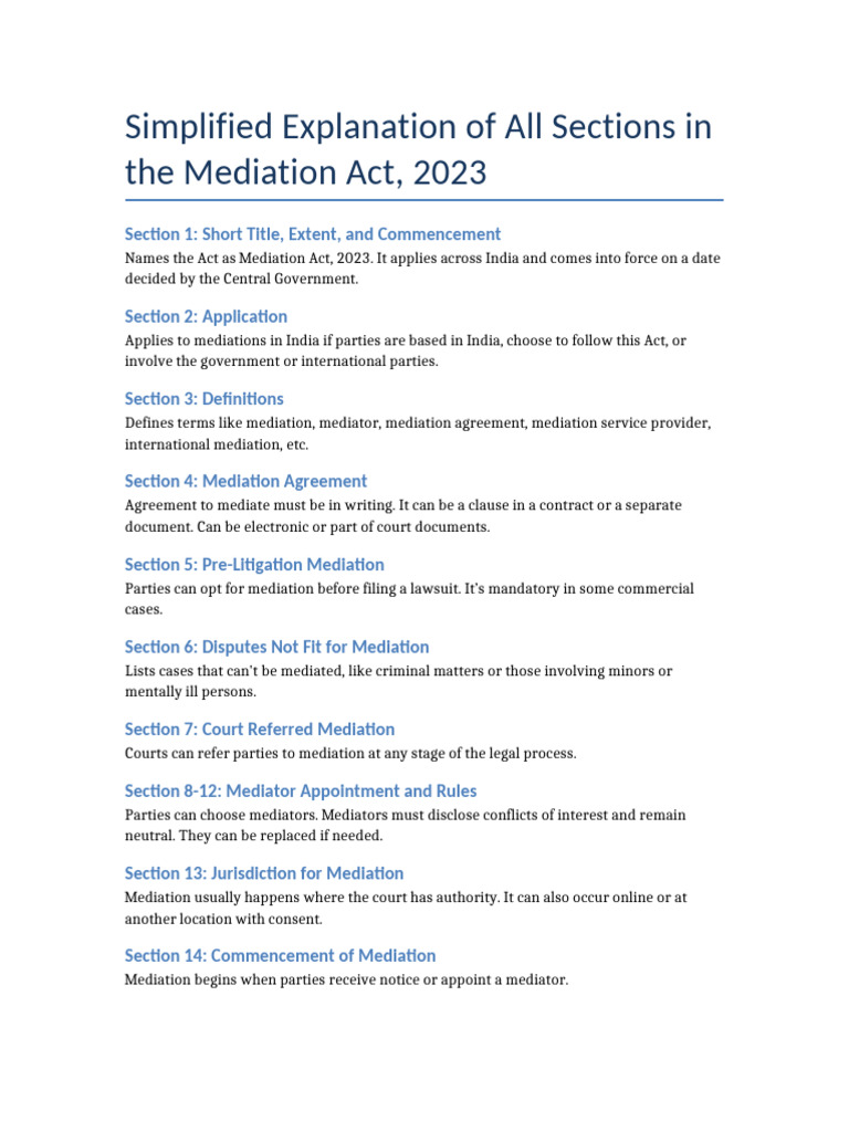 Mediation Act 2023 Explained | PDF | Mediation | Justice