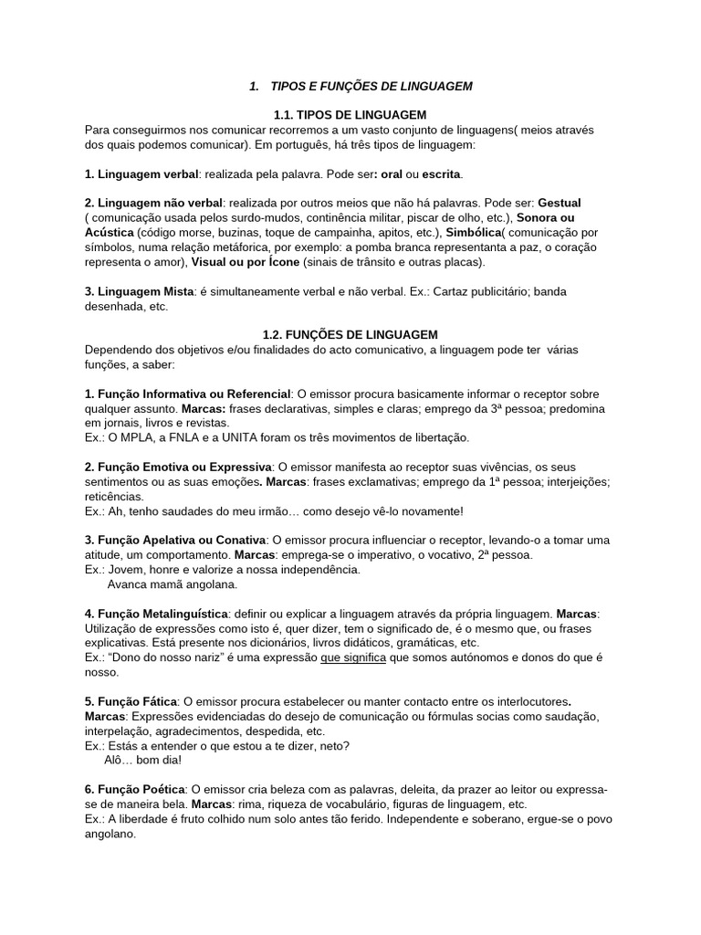 Tipos e Funções da Linguagem | PDF | Comunicação não verbal | Comunicação