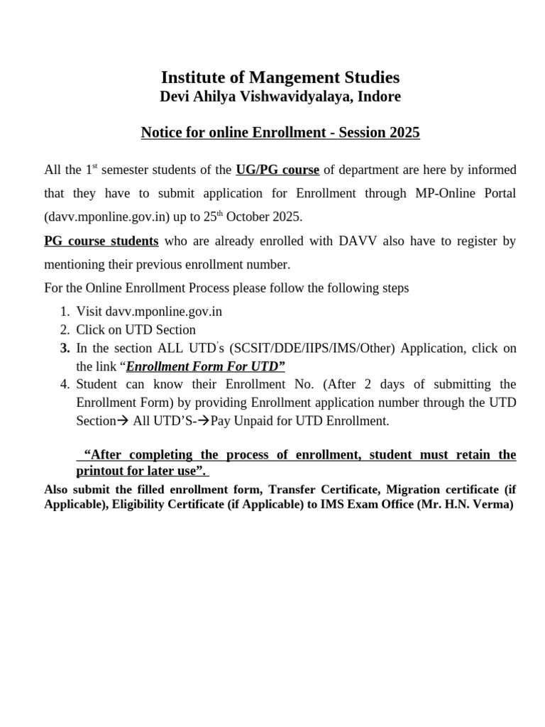 Enrollment Notice 2025 | PDF