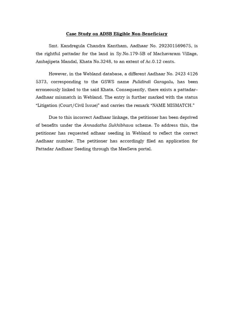 Case Study On ADSB Eligible Non-Beneficiary | PDF