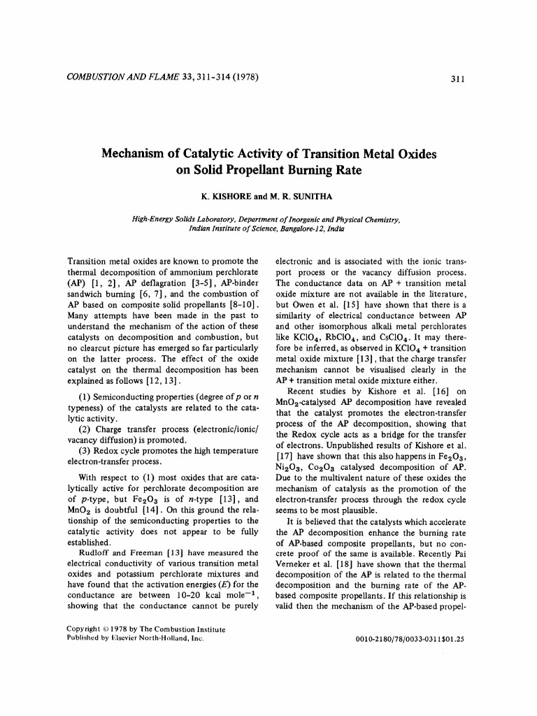 Mechanism of Catalytic Activity of Transition Metal Oxides on Solid Propellant Burning Rate (K ...