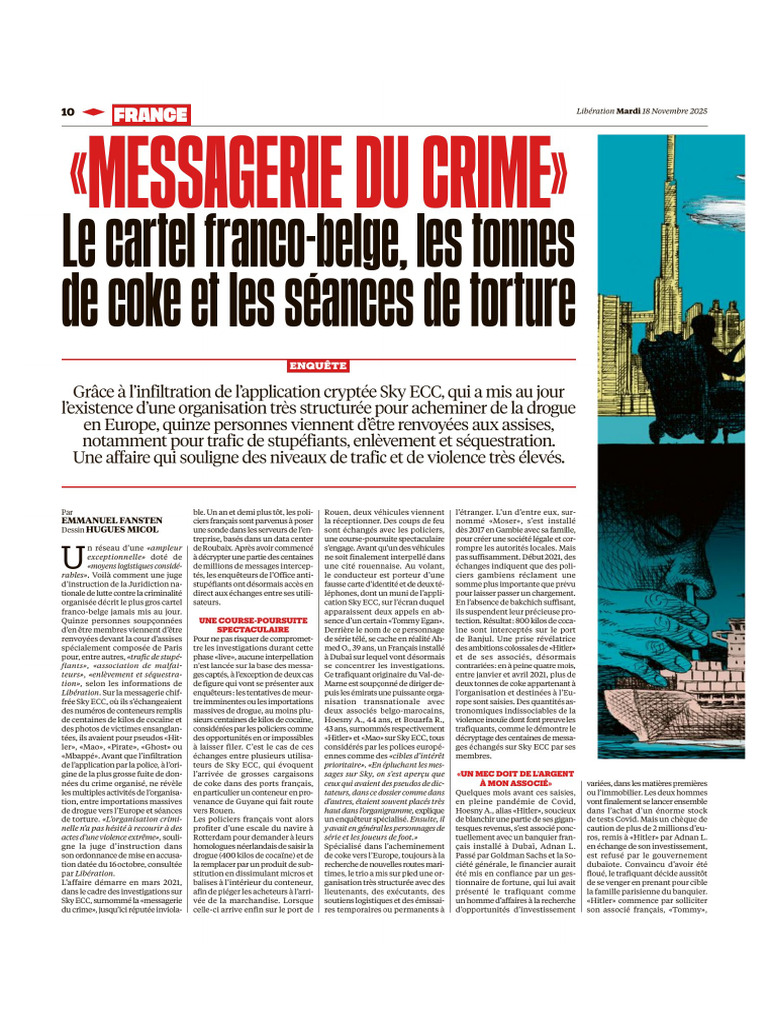 «MESSAGERIE DU CRIME» Le Carte Tranco-ne Ge, Les Tonnes de Coke Elles Seances de Torture ...