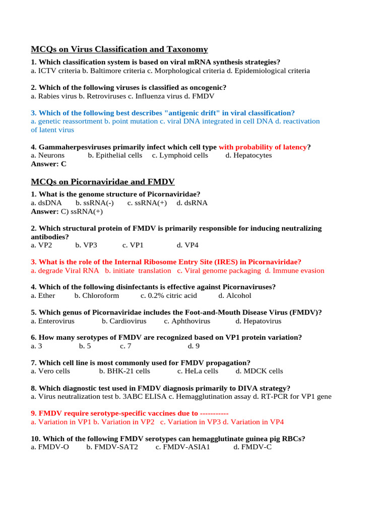 Virus Classification MCQs for Study | PDF | Influenza | Virus
