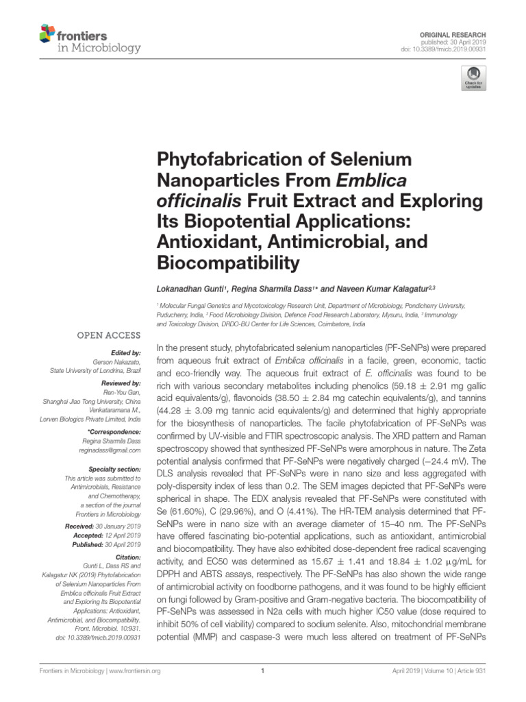 Phytofabrication of Selenium Nanoparticles | PDF | Scanning Electron Microscope | Raman Spectroscopy