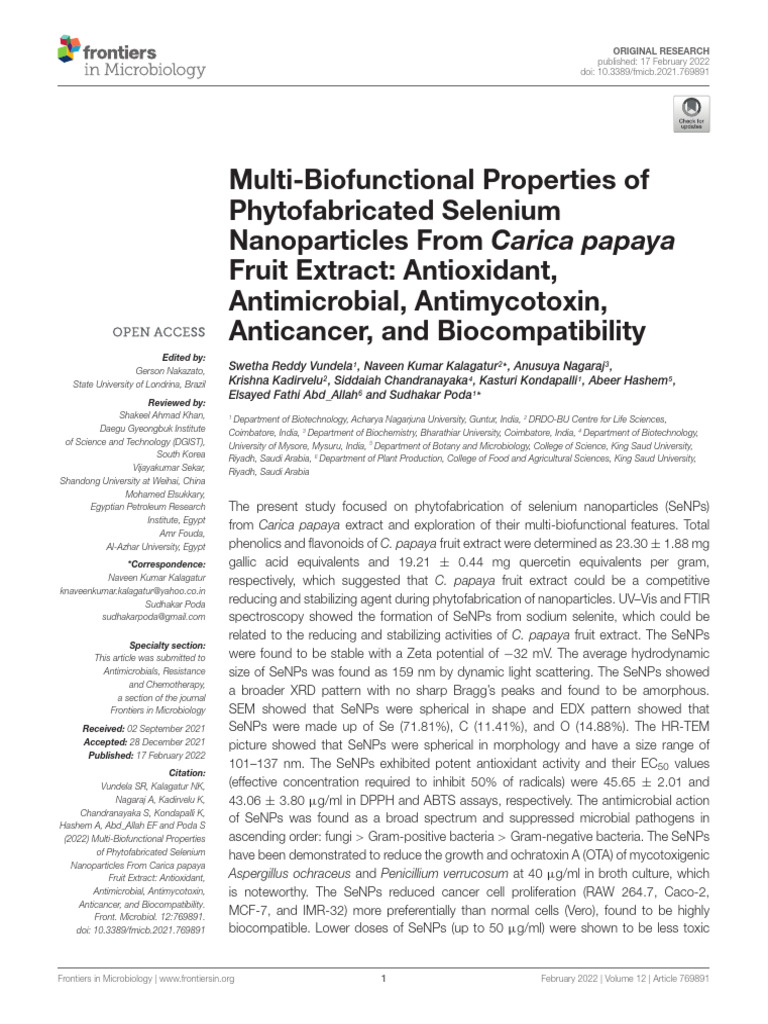 Multi-Biofunctional Properties of Phytofabricated Selenium ...