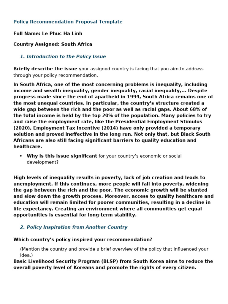 Policy Recommendation Proposal Template | PDF | Poverty & Homelessness ...