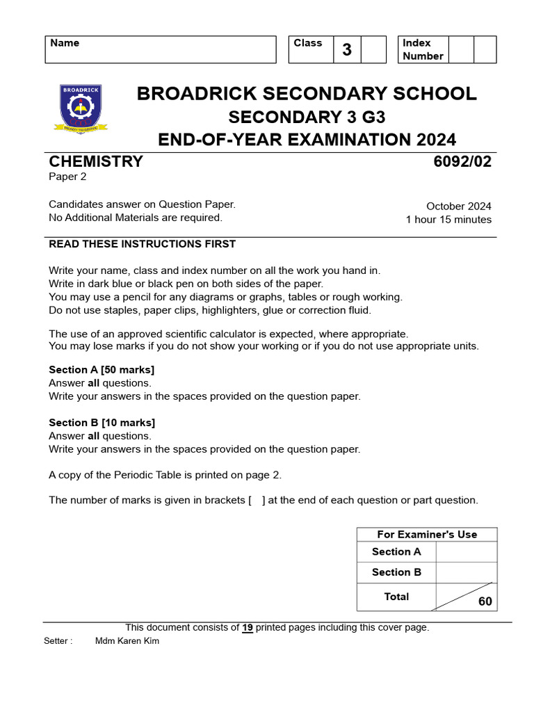2024 Chemistry Exam Paper 2 Guide | PDF | Chlorine | Sets Of Chemical ...