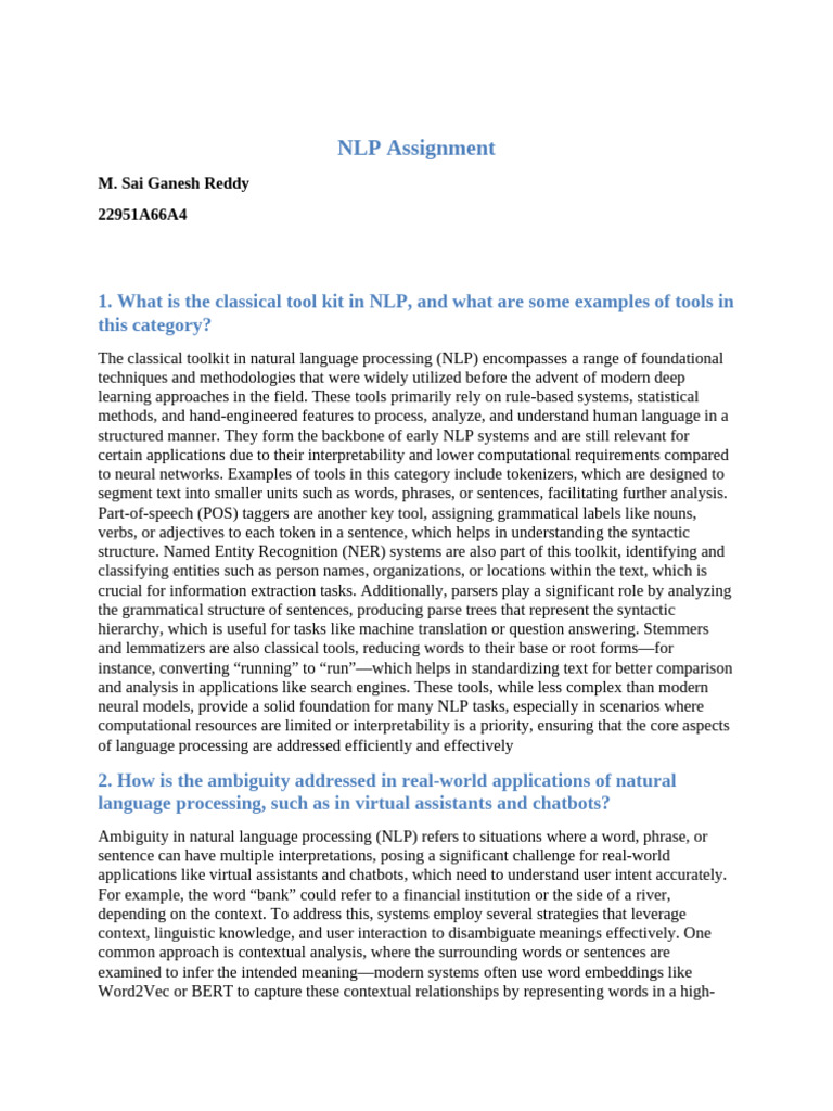 NLP Assignment | PDF | Parsing | Part Of Speech