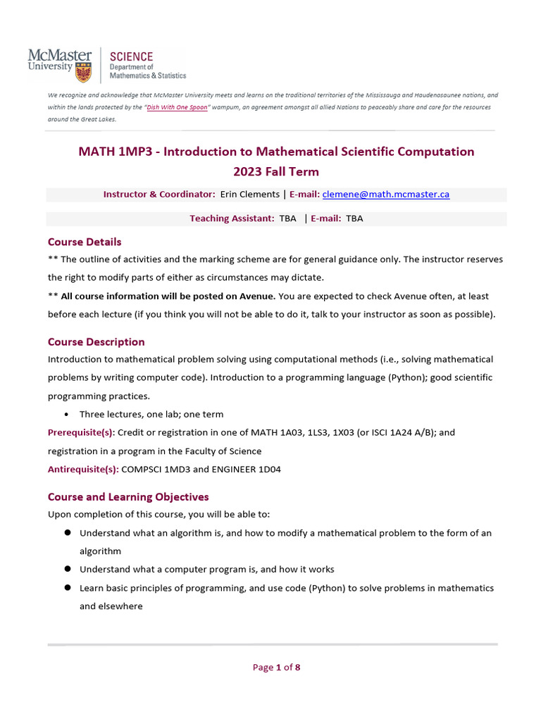 Math 1MP3 Outline | PDF | Plagiarism | Academic Integrity