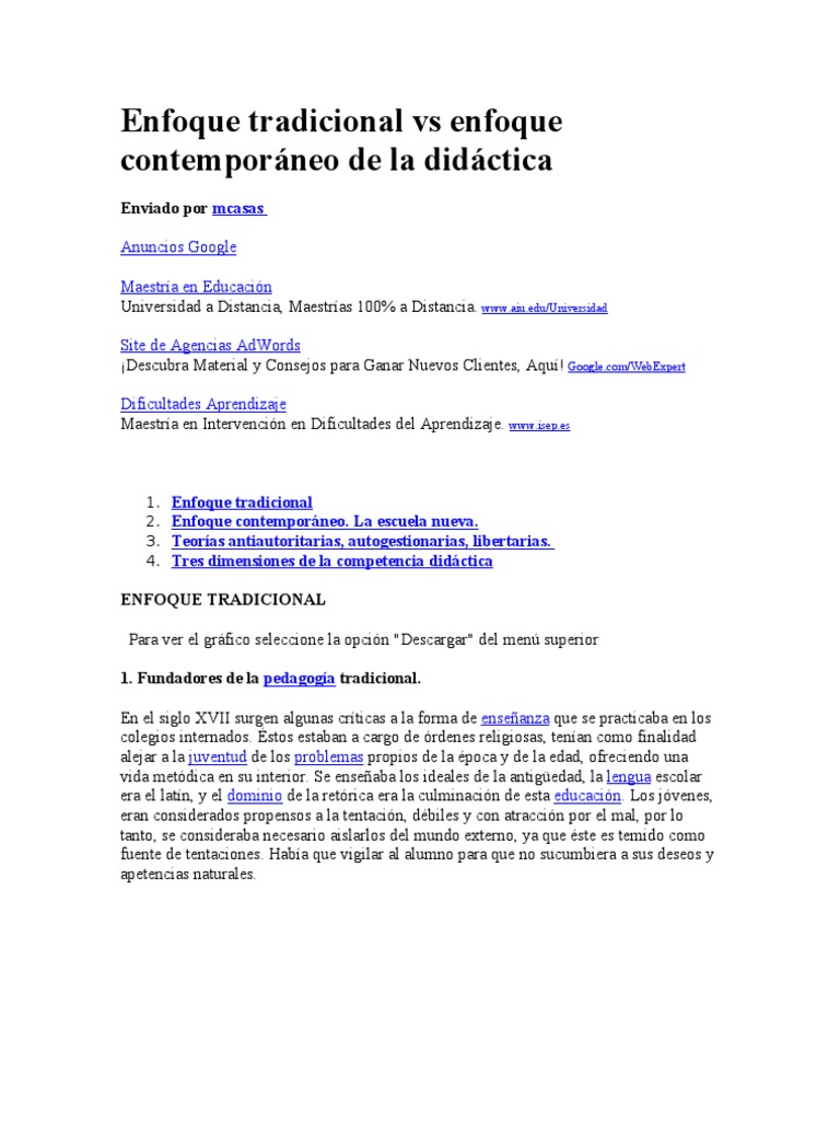 Enfoque Tradicional Vs Enfoque Contemporáneo de La Didáctica | PDF ...