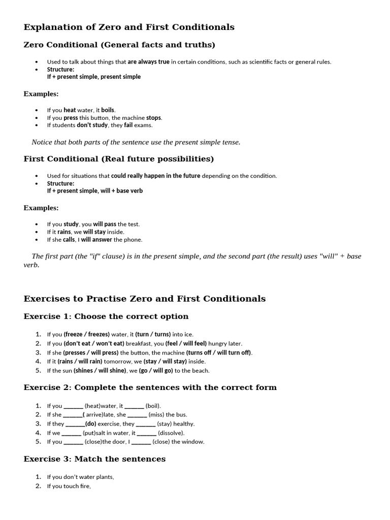 Explanation of Zero and First Conditionals | PDF | Grammar | Linguistics