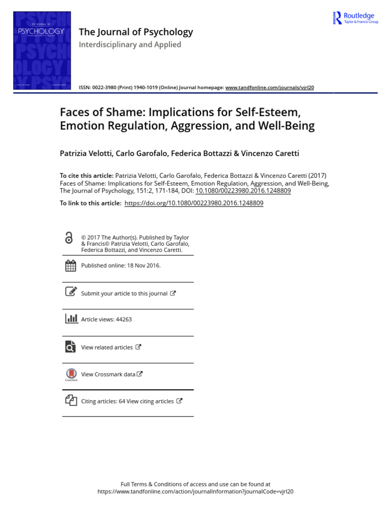 Faces of Shame Implications For Self-Esteem Emotion Regulation ...