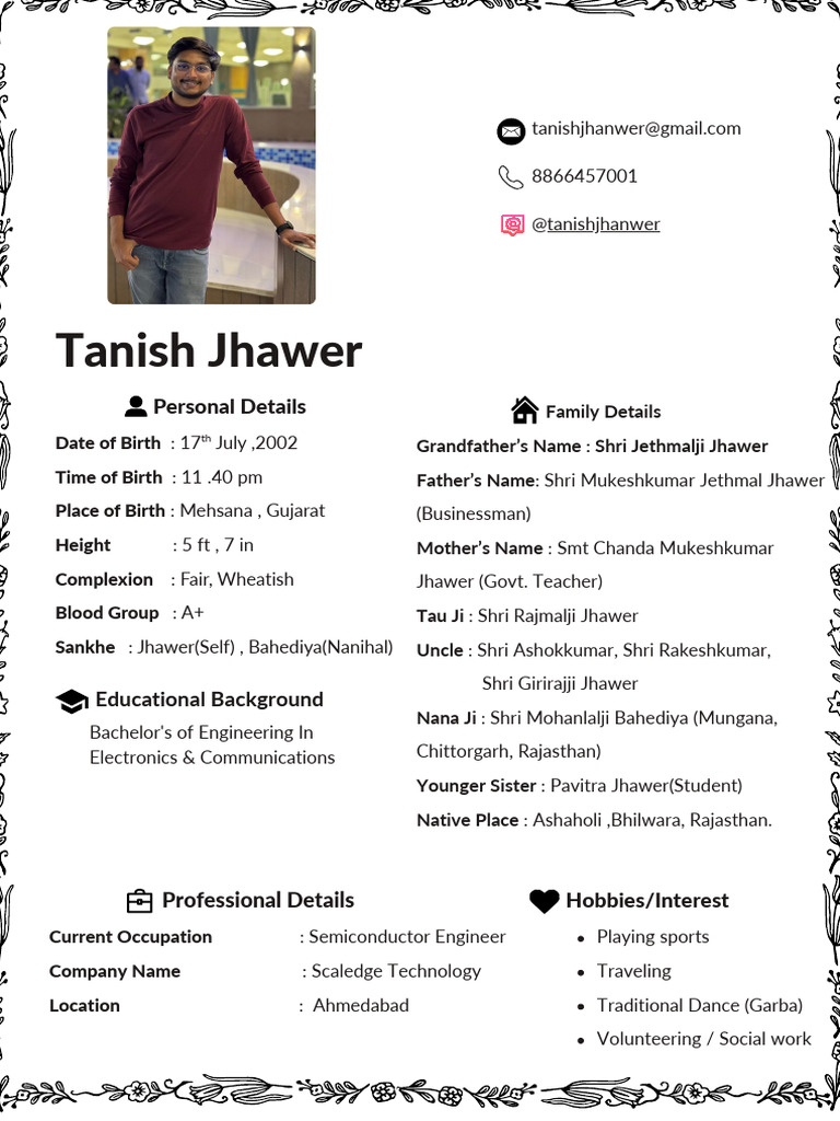 Tanish Jhawer Bio Data | PDF