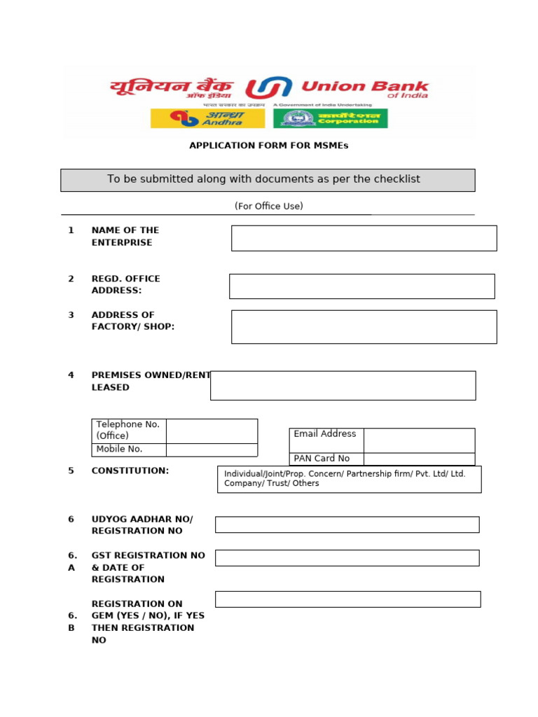 Application Form For Msmes New | PDF | Identity Document | Business