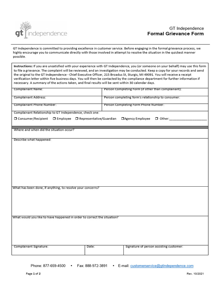 GT Grievance Form | PDF