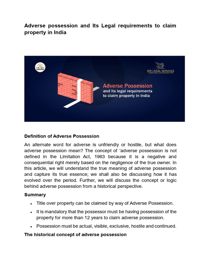 Adverse Possession Laws in India | PDF | Adverse Possession | Property