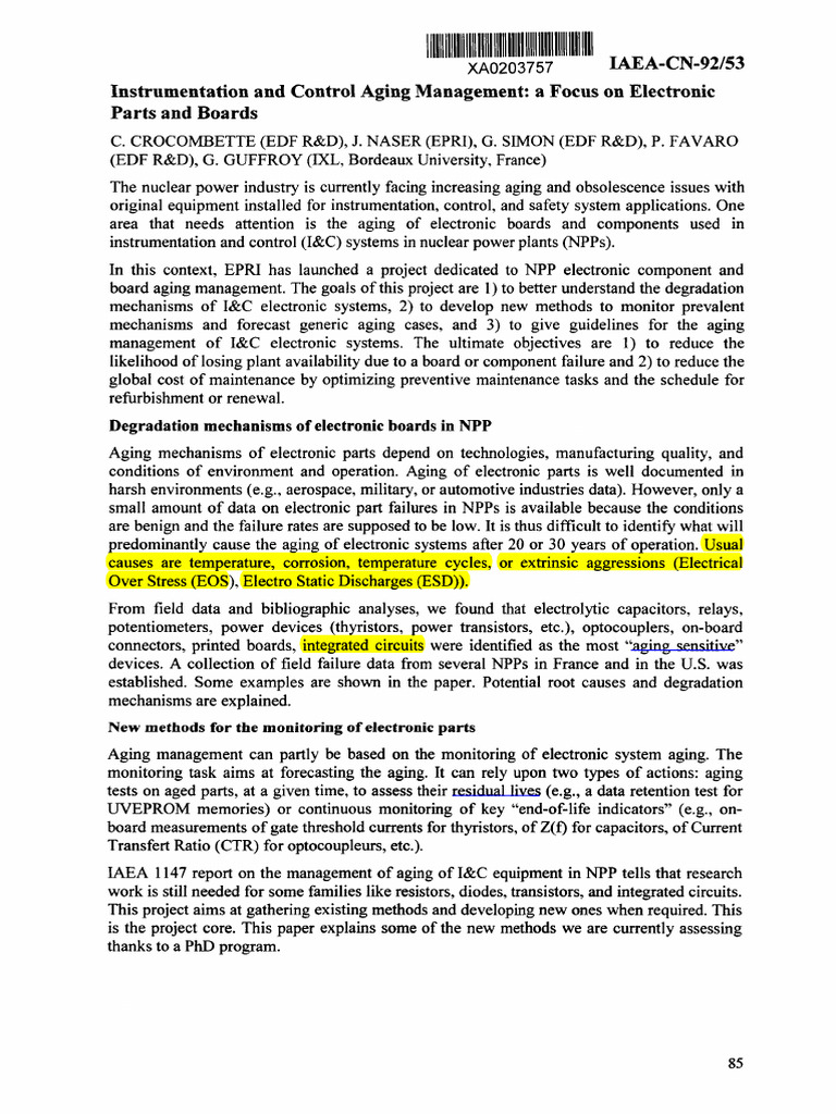 Instrumentation and Control Aging Management A Focus On Electronic ...