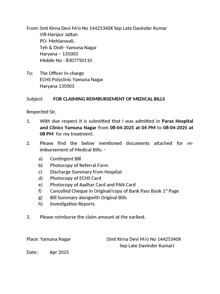 SMT Kirna Devi Medical Claim | PDF