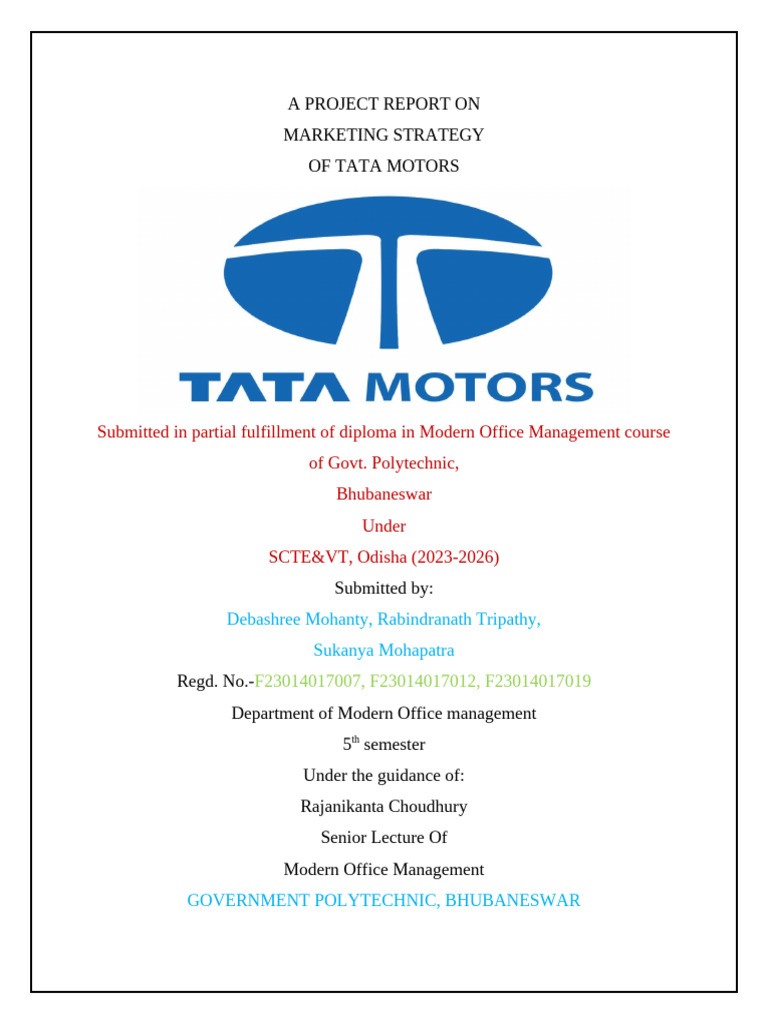 Tata Motors Marketing Strategy Report | PDF | Marketing | Marketing ...
