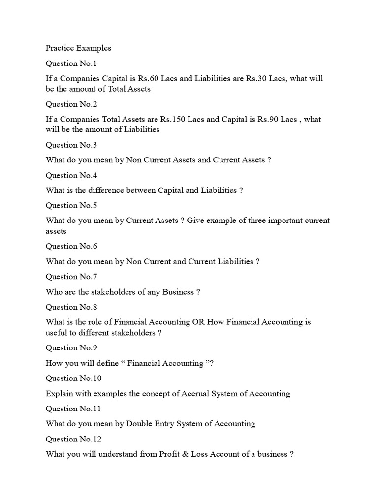 Accounting Practice Questions and Examples | PDF | Debits And Credits ...